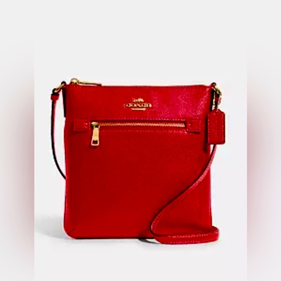 Coach | Bags | Coach Red Leather Crossbody Mini Bag With Gold Accents ...